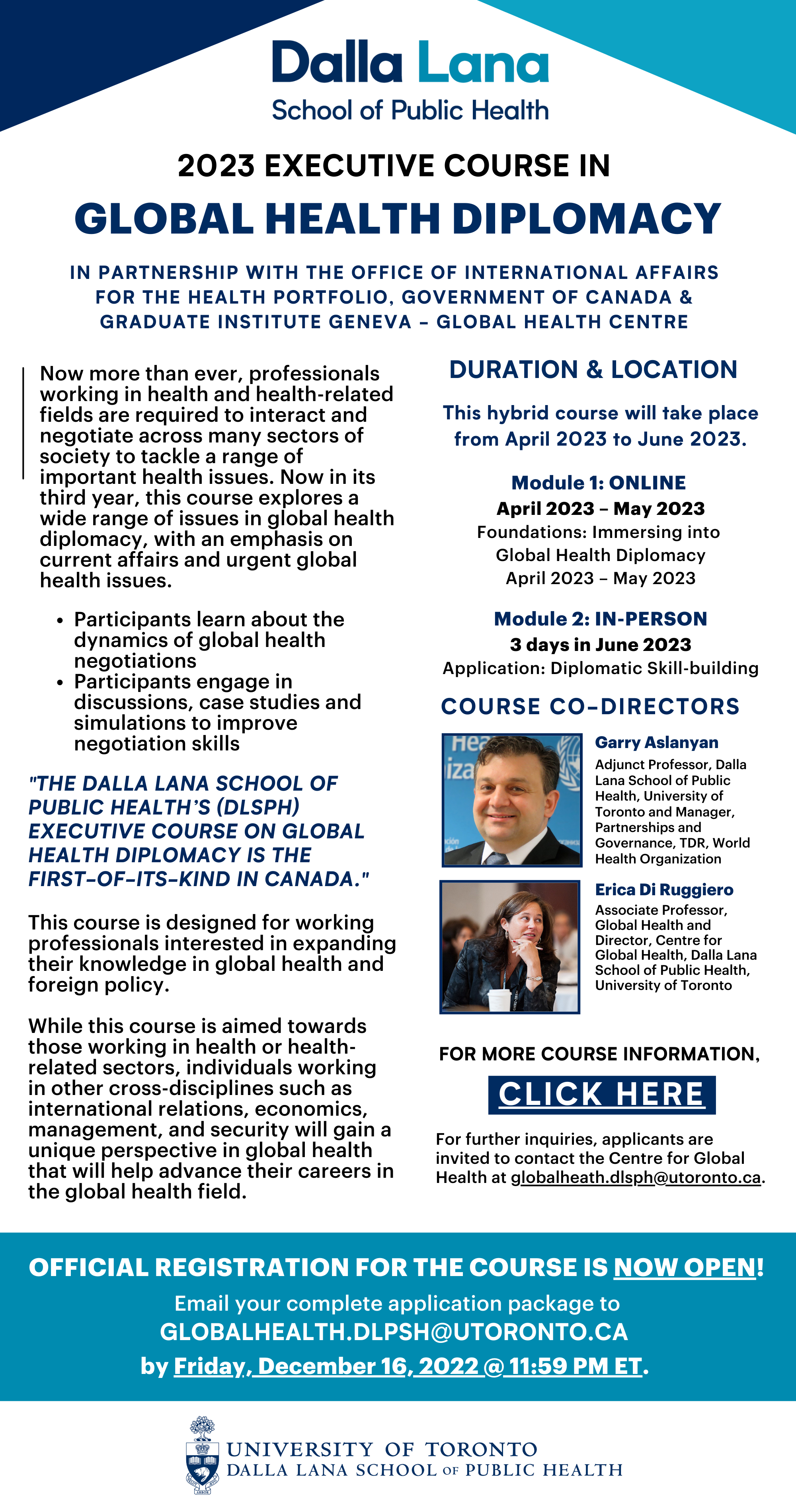 Executive Course on Global Health Diplomacy - Dalla Lana School of ...